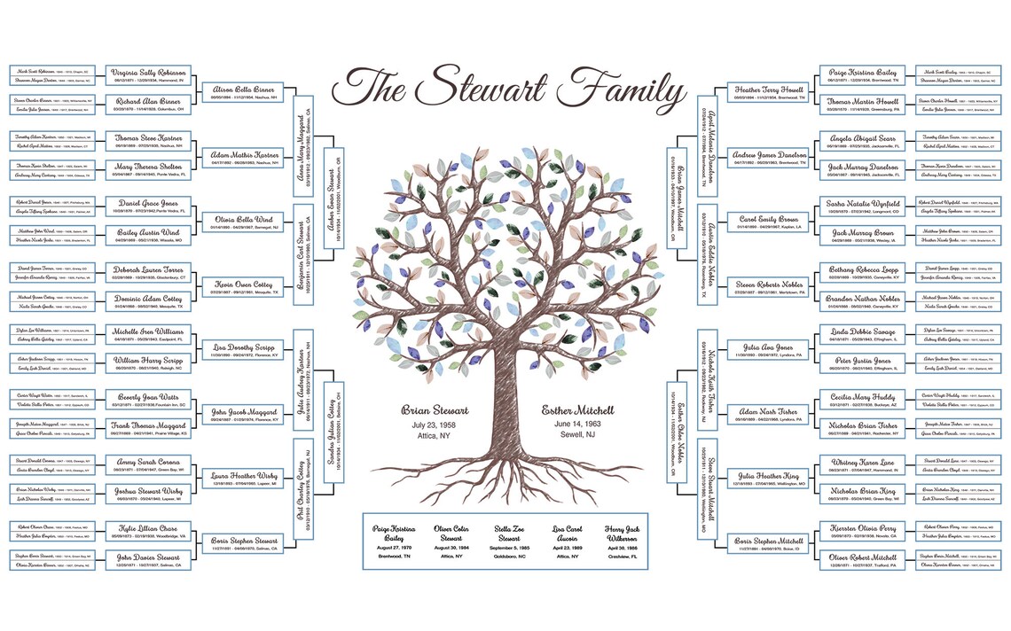Family Tree Chart for 6 Generations. Tree With Roots Large Stivi Four ...