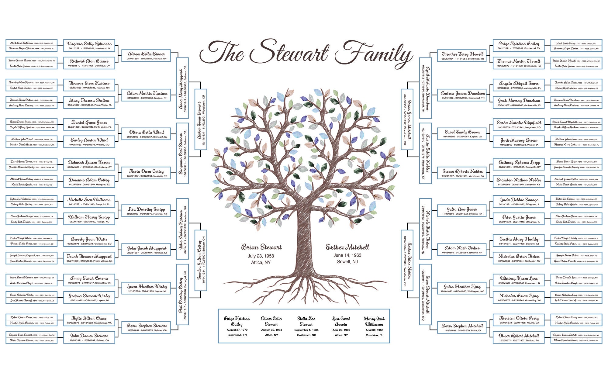 Family Tree Chart for 6 Generations. Tree With Roots Large Stivi Four ...