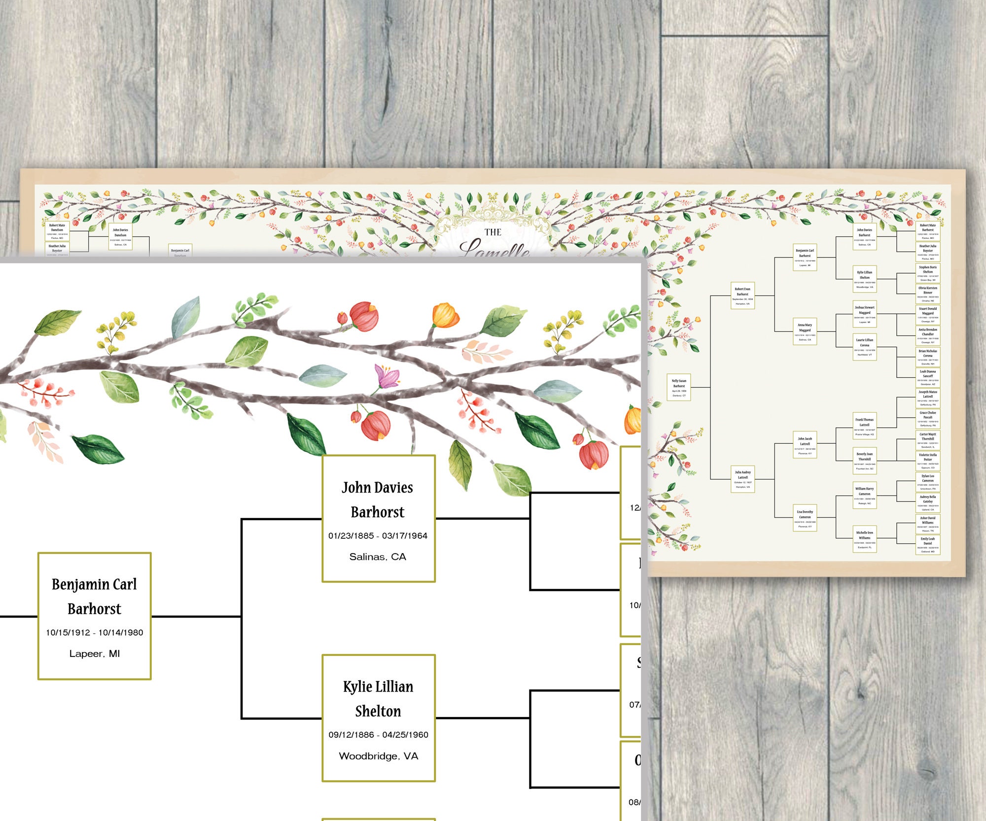 5 Generations Family Tree Template: Large Summer Centered Lammi ...
