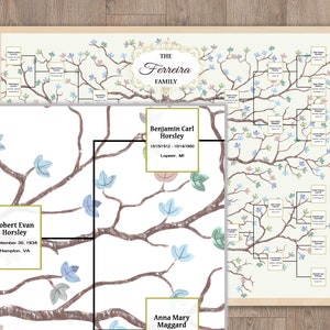 Family Tree Template for 4 Generations. Branched Tree Winter Ferri ...