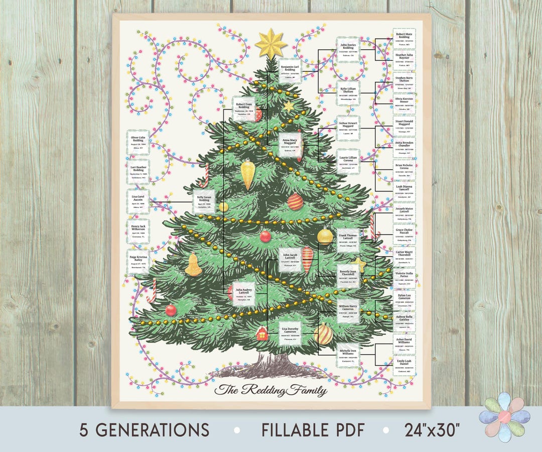 Family Tree Template for 5 Generations. Christmas Tree With Light and ...