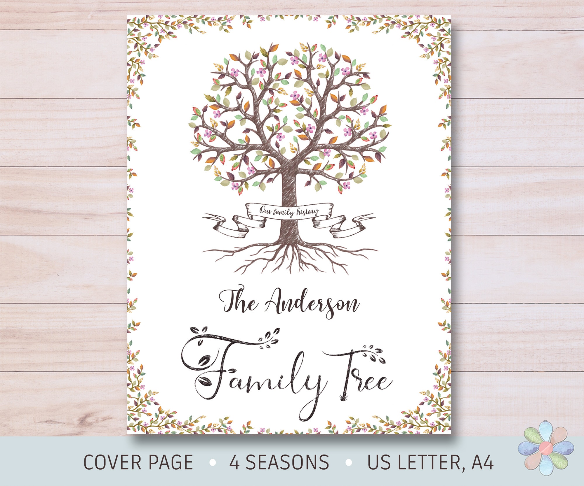 Cover Page for Notebook Ancestor Profile. Leafy Tree With Banner Our ...