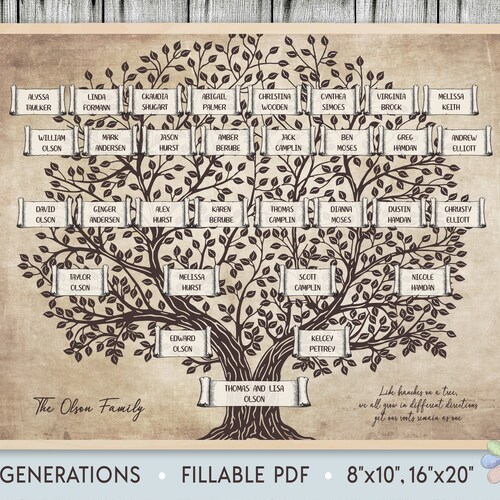 Family Tree Template for 6 Generations. Leafy Old Tree Family - Etsy