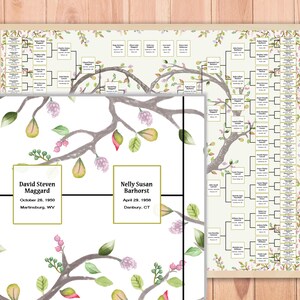 Family Tree Template for 6 Generations. Two Intertwining Heart Trees ...