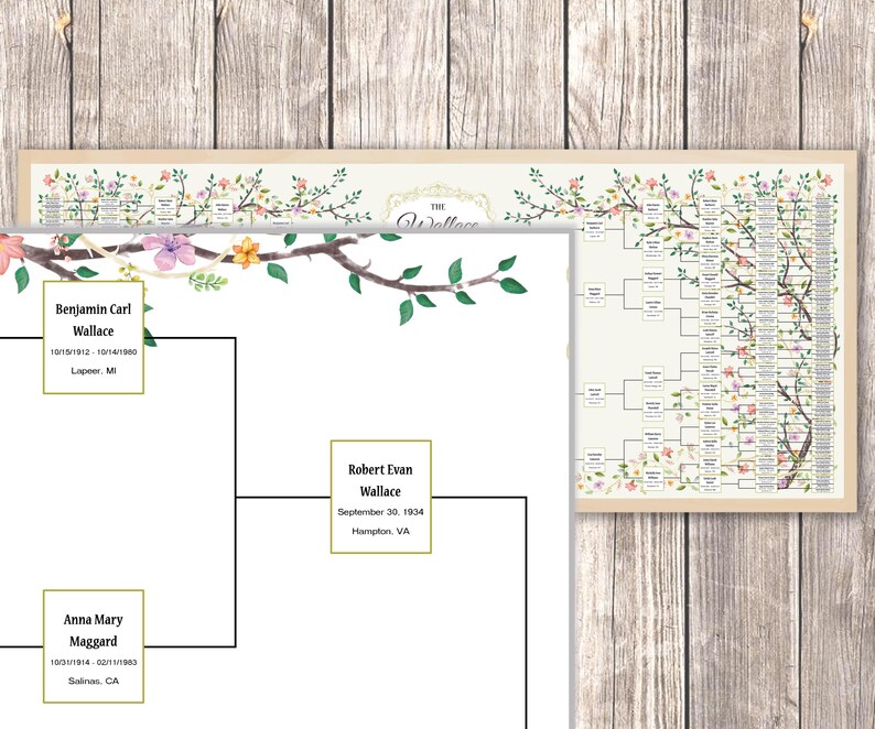 Family Tree Template for 7 Generations. Two Branched Intertwining Large ...