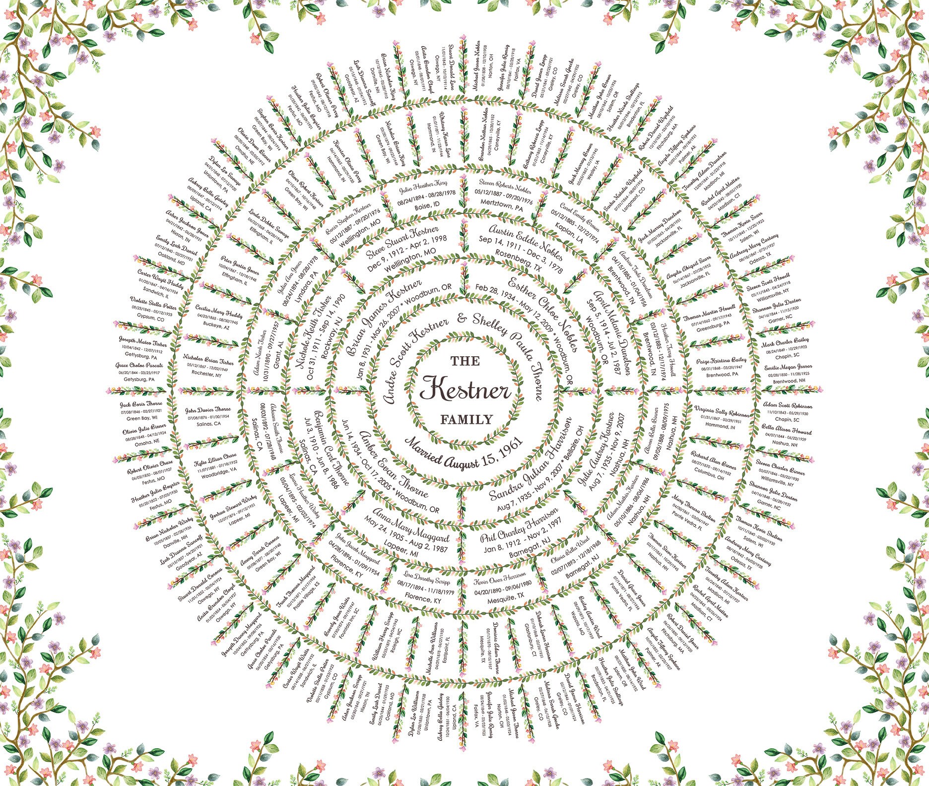 6 Generation Family Tree: Chart With Leafy Corners Ornament Kesti ...