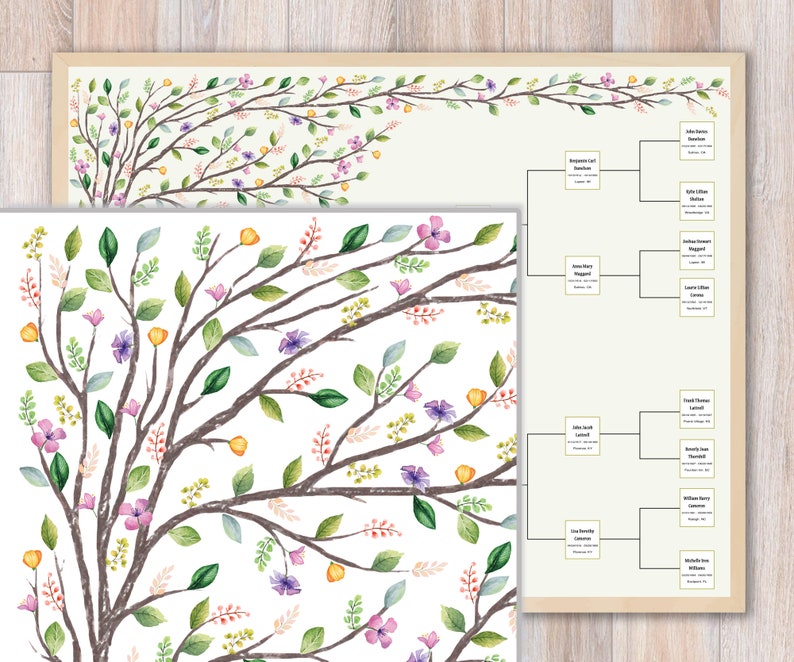 Family Tree Template for 4 Generations. Leafy Dani Genealogy - Etsy