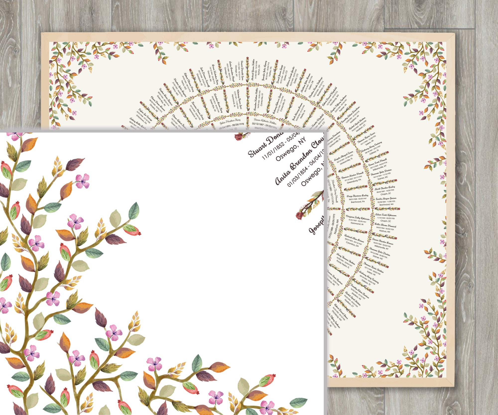 6 Generation Family Tree: Chart With Leafy Corners Ornament Kesti ...