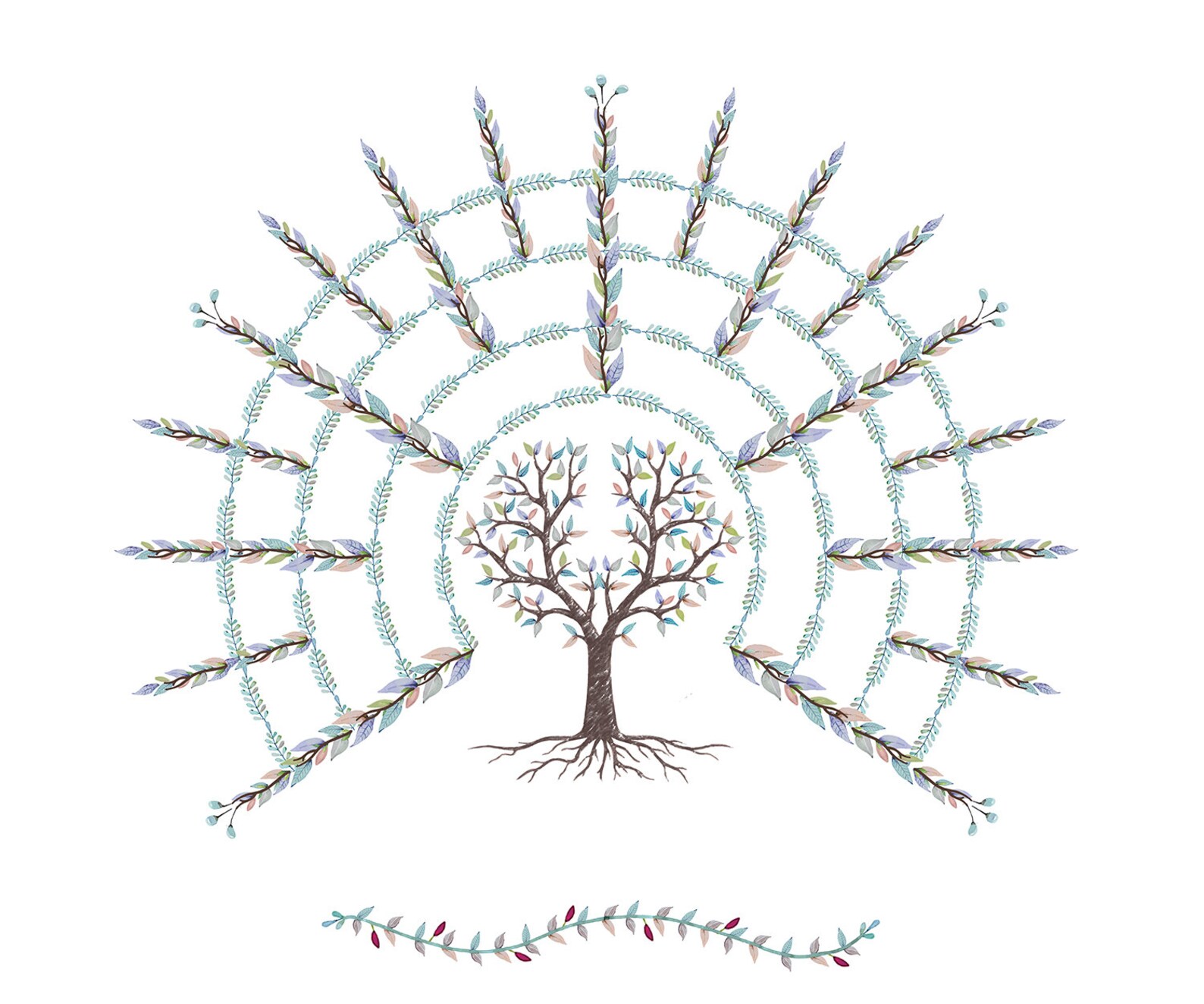 Family Tree Watercolor 5 Generations. Tree With Roots Four Seasons Andi ...