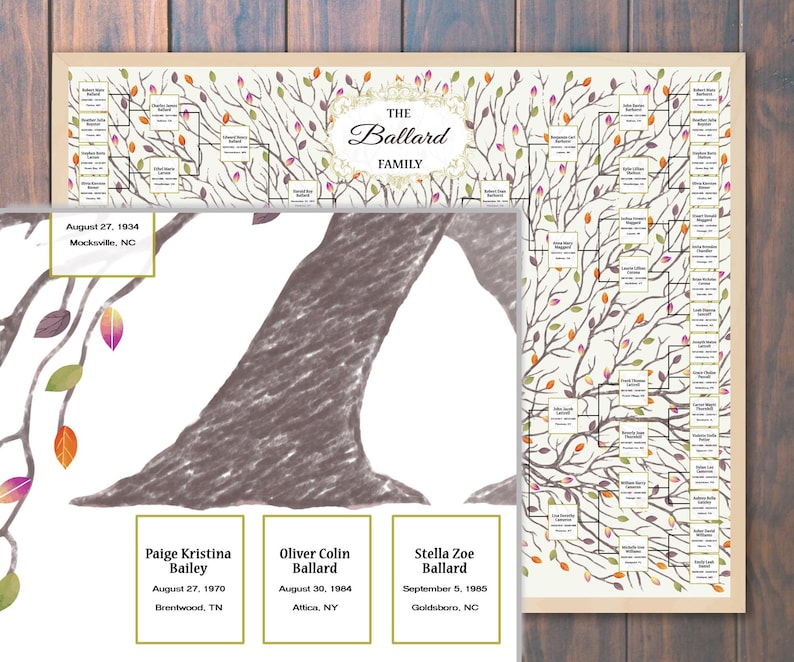 5 Generations Family Tree Template: Old Leafy Branched Trees Balli ...