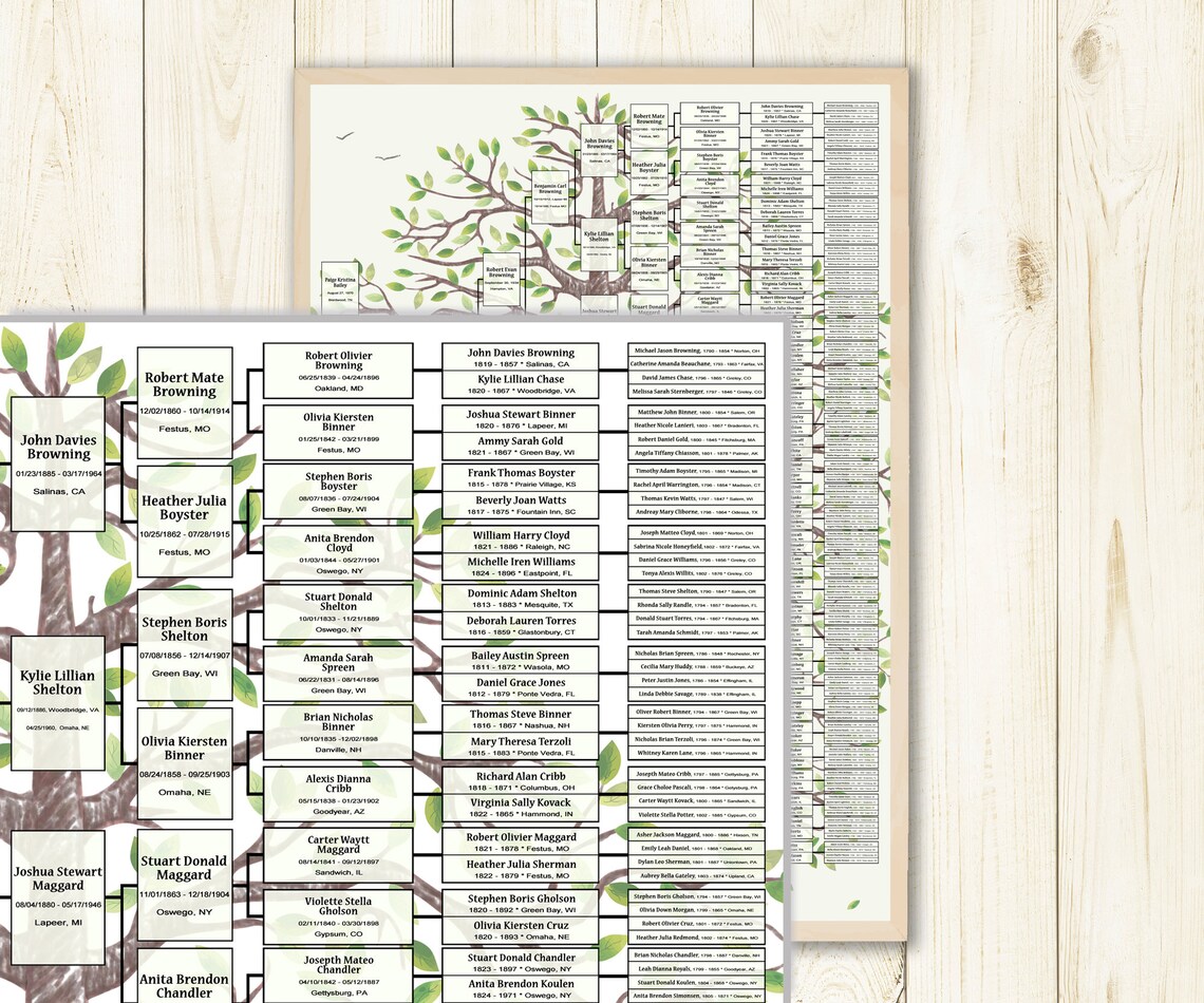 Family Tree Template for 8 Generations. Greenery Browni - Etsy