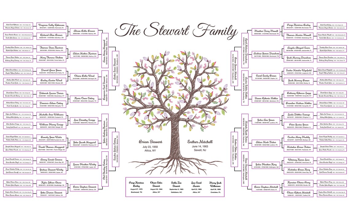 Family Tree Chart for 6 Generations. Tree With Roots Large Stivi Four ...