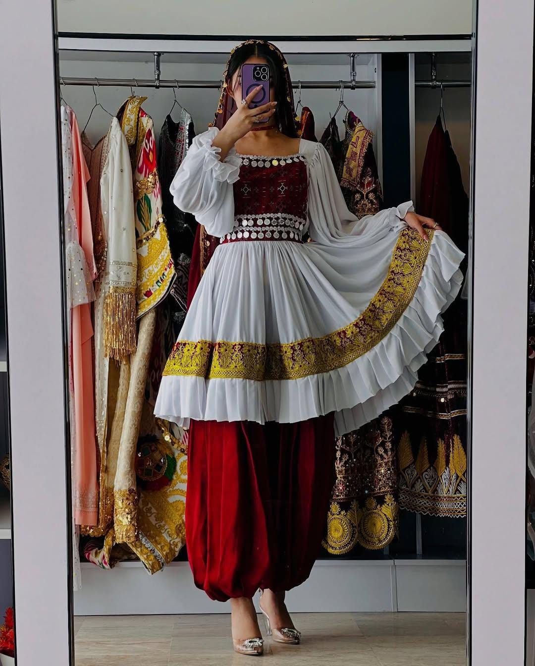 Afghan Traditional Dress With Chamra Embroidery and Handcrafted Chest ...