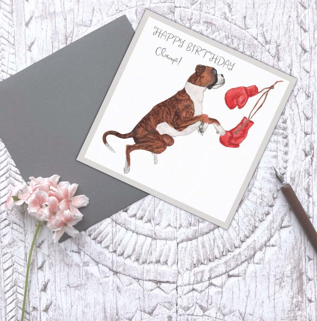 Happy Birthday Champ Birthday Dog Card 'rockie' Boxer Dog Greeting Card ...