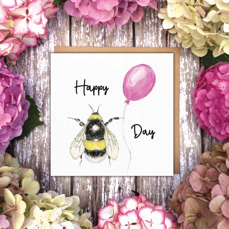 Bee Day Bee pink Happy Bee Day Card Bee Greeting Card - Etsy