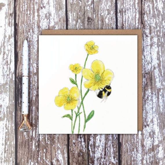 Buttercup Bee Blank Bee Card Bee Greeting Card Flower Card - Etsy