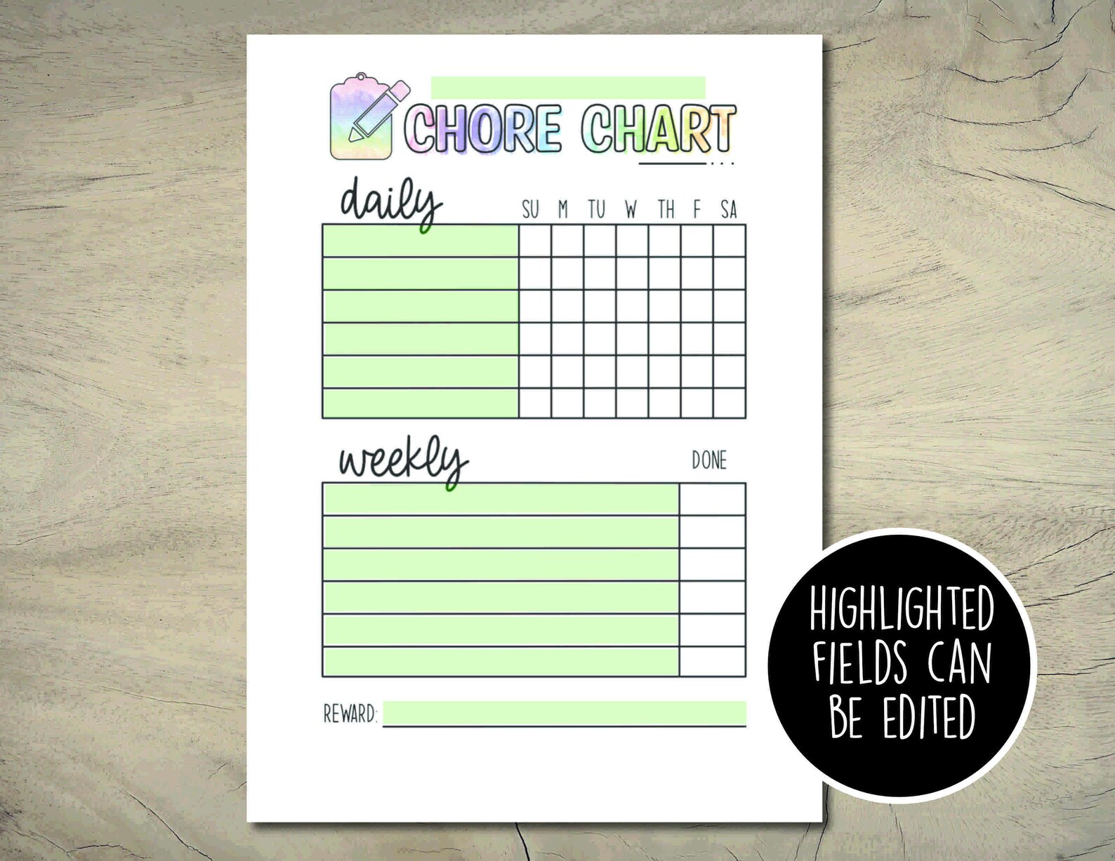 Chore Chart Checklist, Daily and Weekly Printable Chore List ...