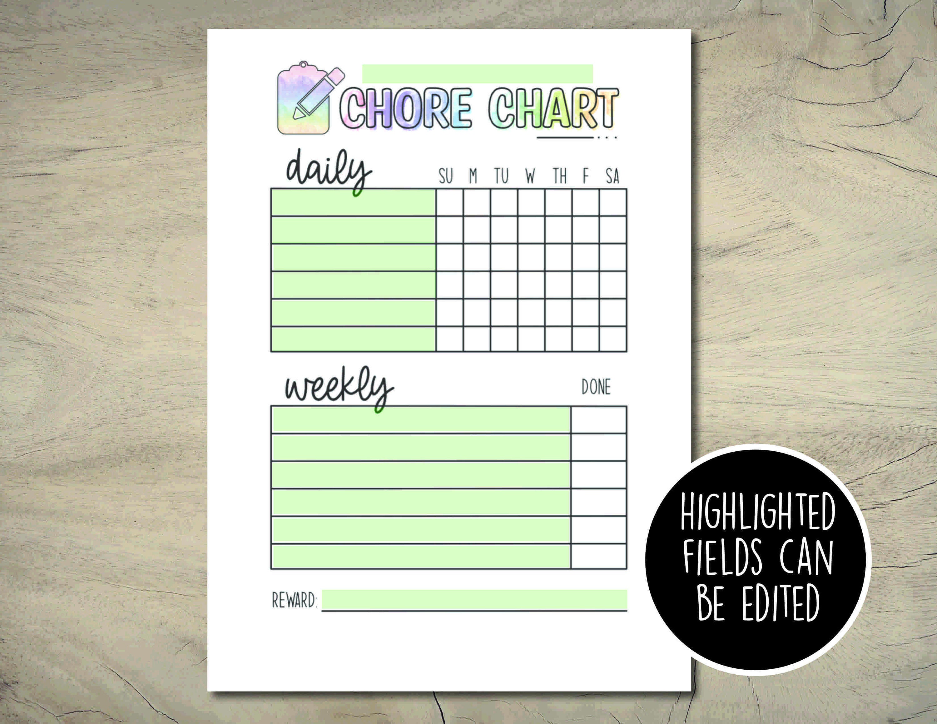 Chore Chart Checklist, Daily and Weekly Printable Chore List ...