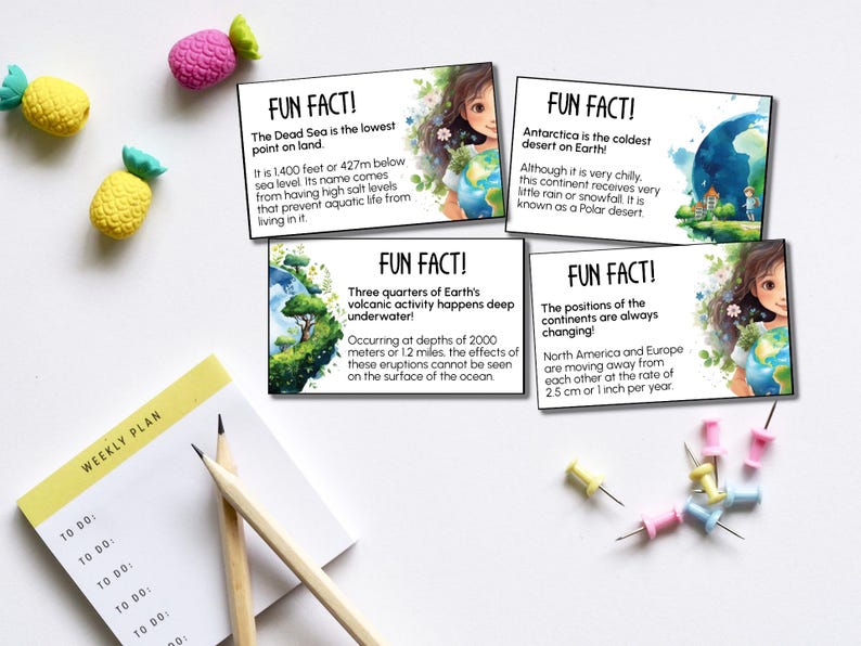 Printable Earth Themed Fun Facts, Set of 30 Kids Lunchbox Notes ...