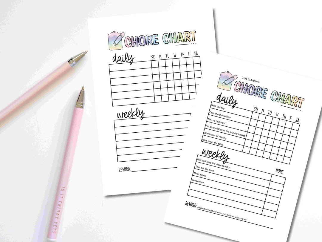 Chore Chart Checklist, Daily and Weekly Printable Chore List ...
