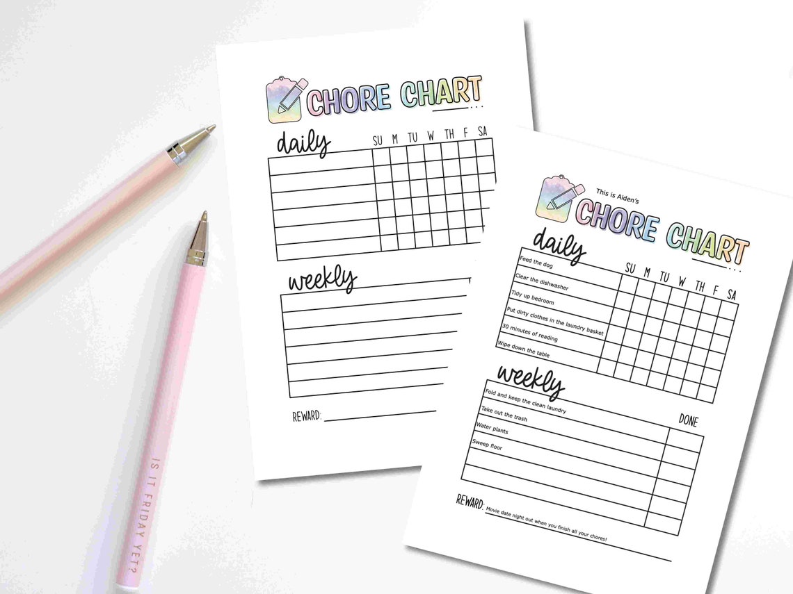 Chore Chart Checklist, Daily and Weekly Printable Chore List ...
