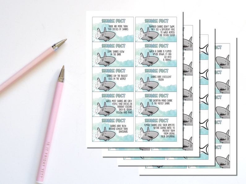 Printable Shark Fun Facts, Set of 30 Kids Lunchbox Notes, Educational ...