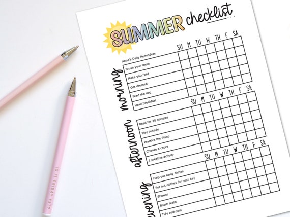 Summer Daily Checklist Printable Summer List Summer Holiday - Etsy