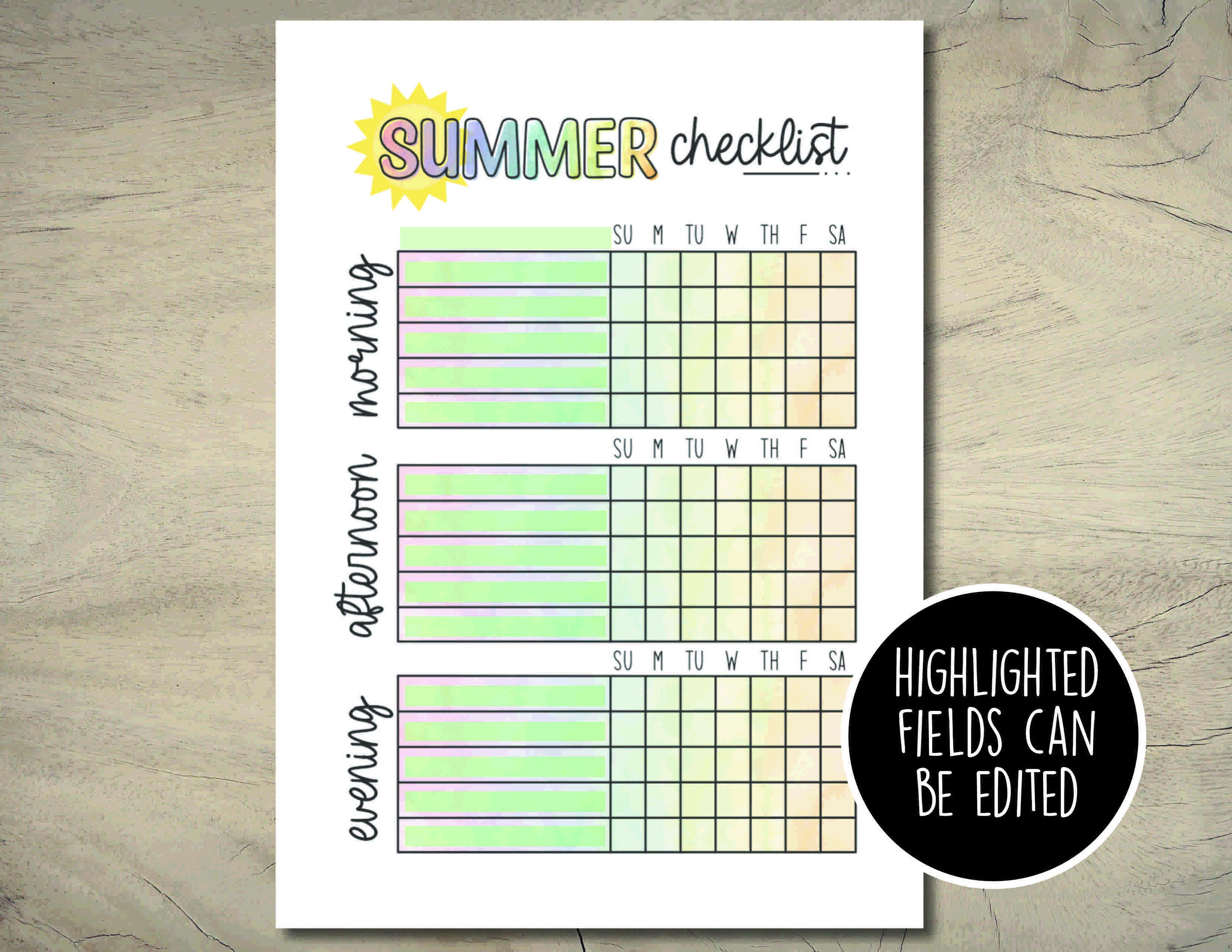 Summer Daily Checklist, Printable Summer List, Rainbow Background ...