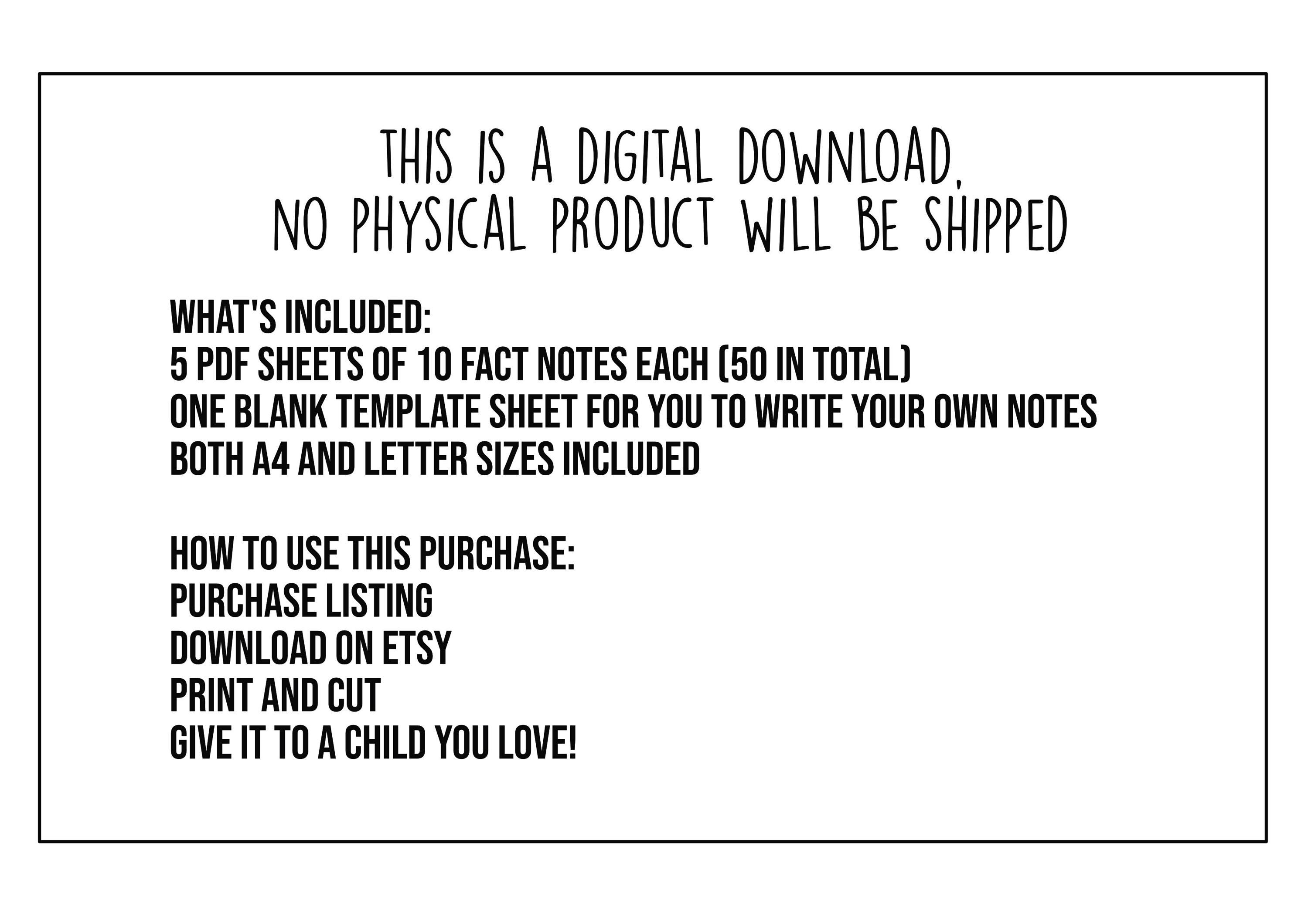 Printable Amazing Animal Themed Fun Facts, Set of 50 Kids Lunchbox ...