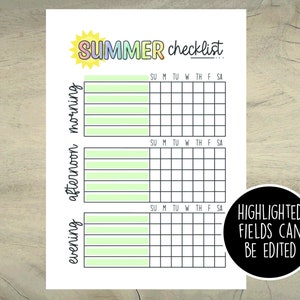 Summer Daily Checklist, Printable Summer List, Summer Holiday Chart ...