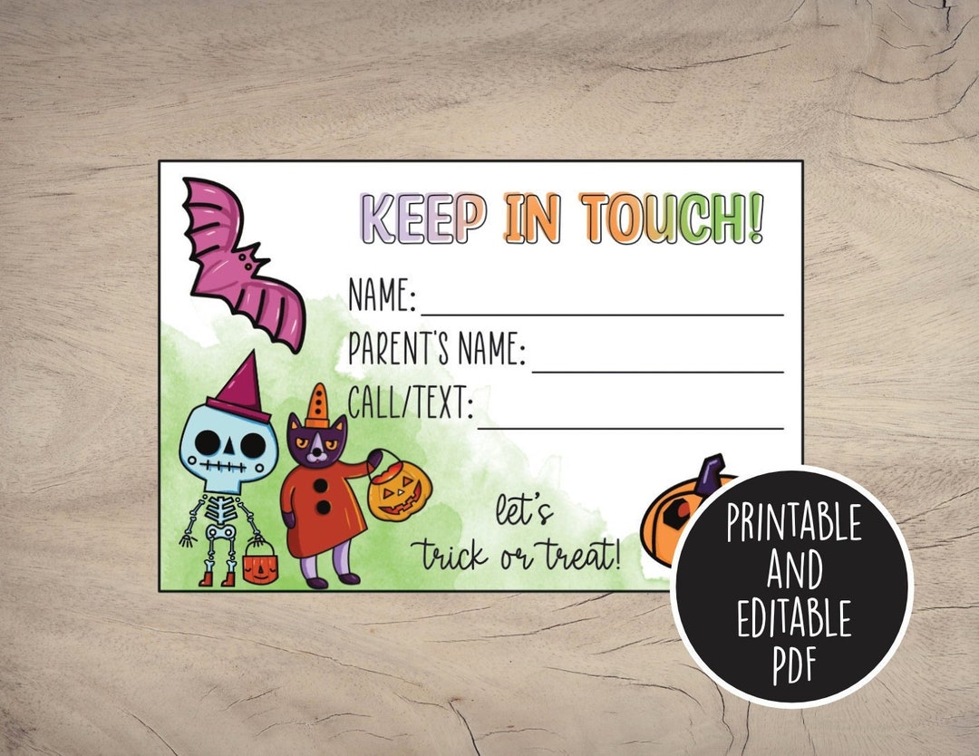 Playdate Cards, Halloween Contact Cards, Keep in Touch Cards, Trick or ...