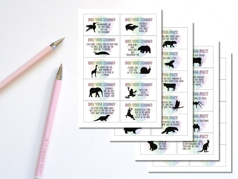 Printable Animal Fun Facts, Set of 30 Kids Lunchbox Notes, Educational ...