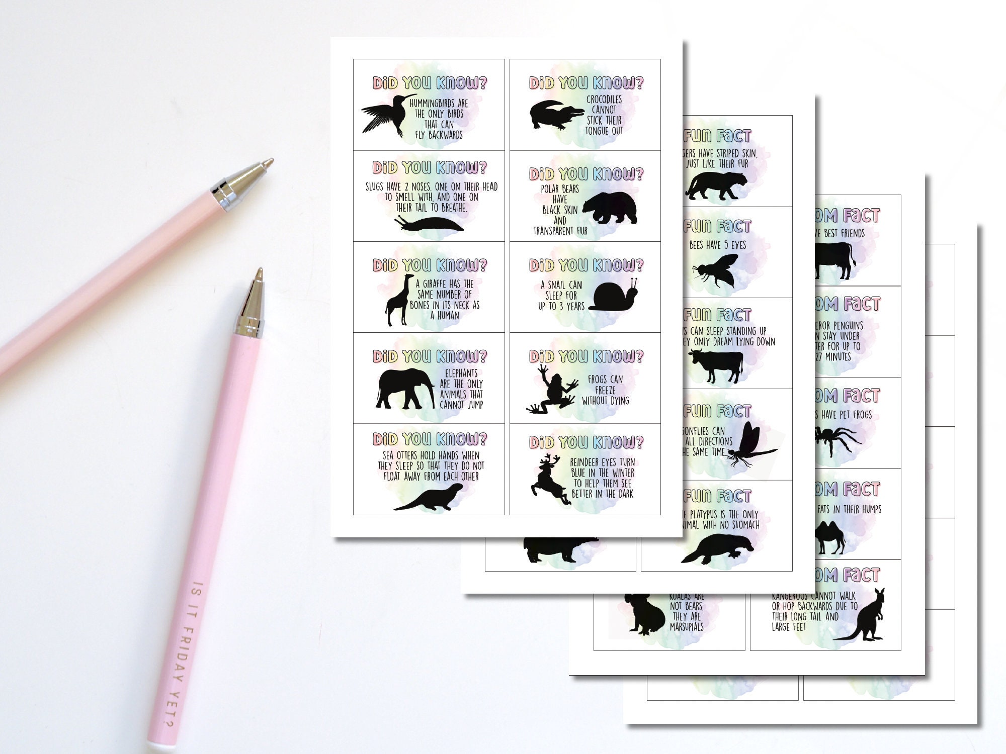 Printable Animal Fun Facts, Set of 30 Kids Lunchbox Notes, Educational ...