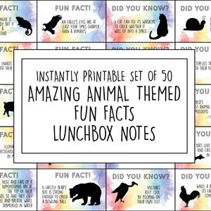 Printable Amazing Animal Themed Fun Facts, Set of 50 Kids Lunchbox ...