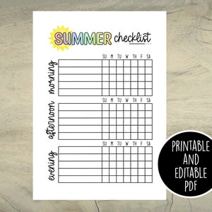 Summer Daily Checklist, Printable Summer List, Summer Holiday Chart ...