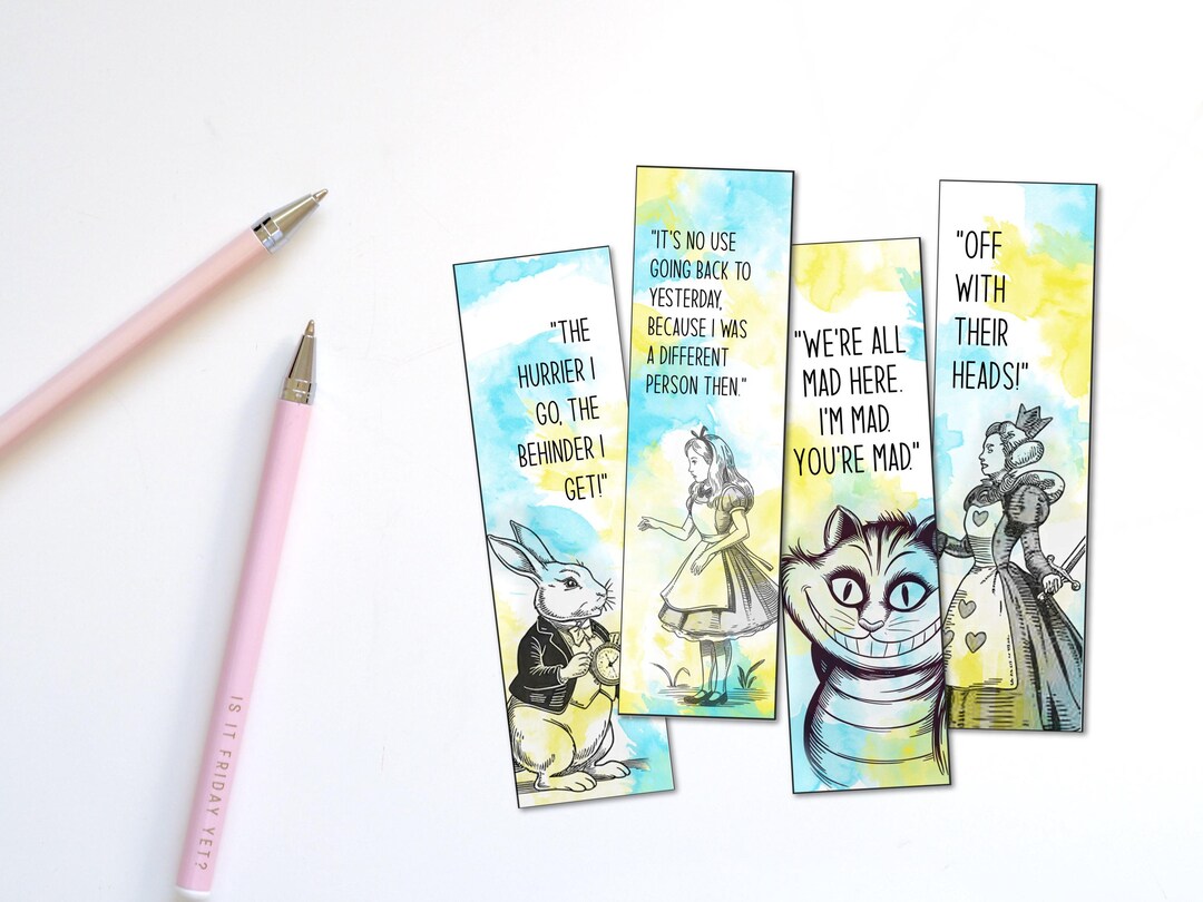 Alice in Wonderland Quotes Set of 4 Printable Bookmarks, Watercolour ...
