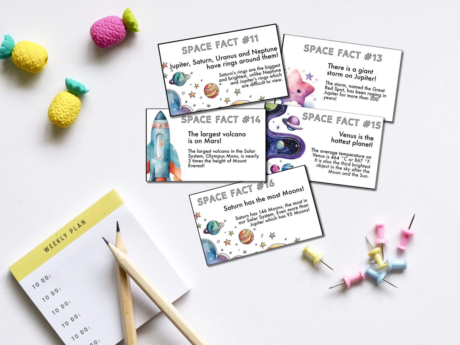 Printable Space Themed Fun Facts, Set of 30 Kids Lunchbox Notes ...
