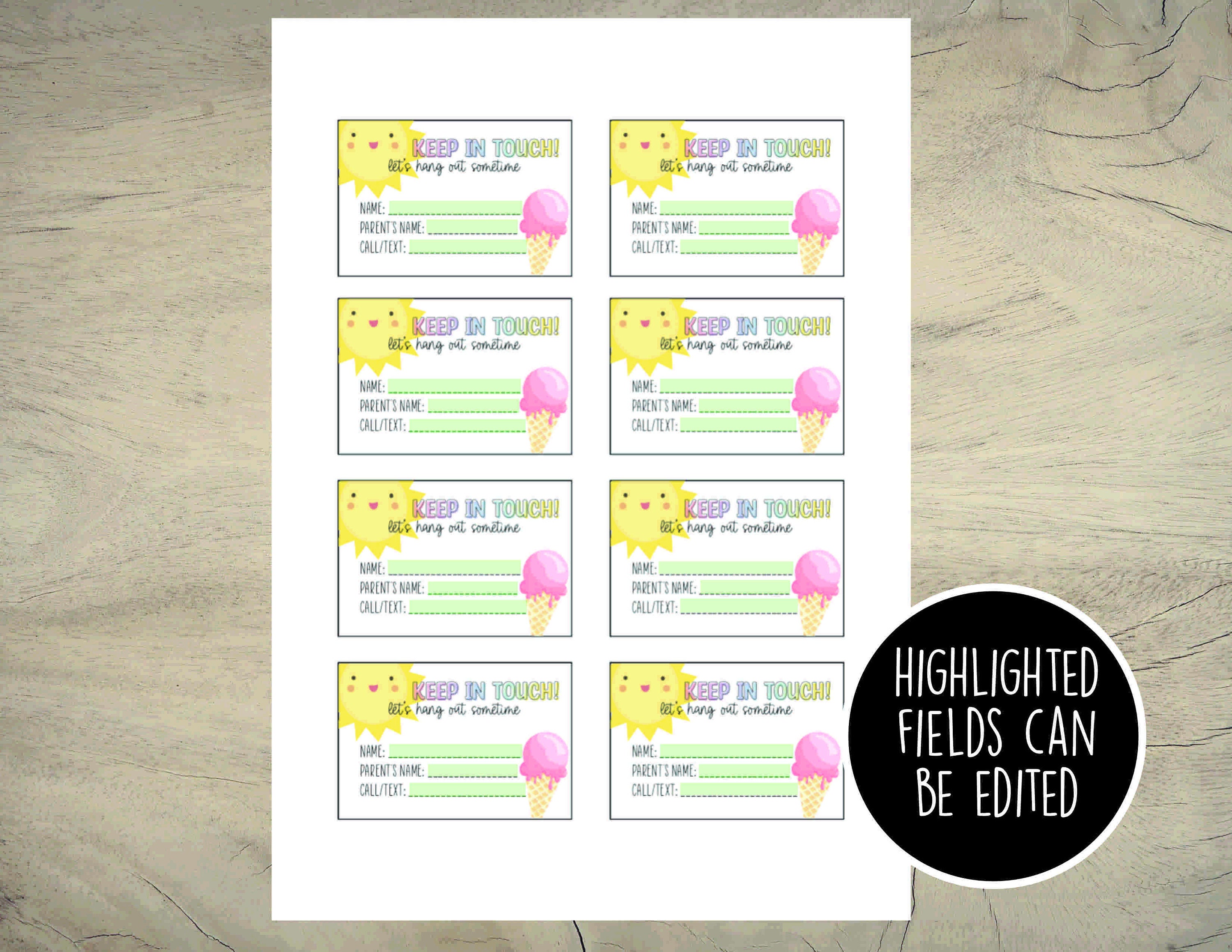 Playdate Cards, Summer Contact Cards, Keep in Touch Cards, End of ...