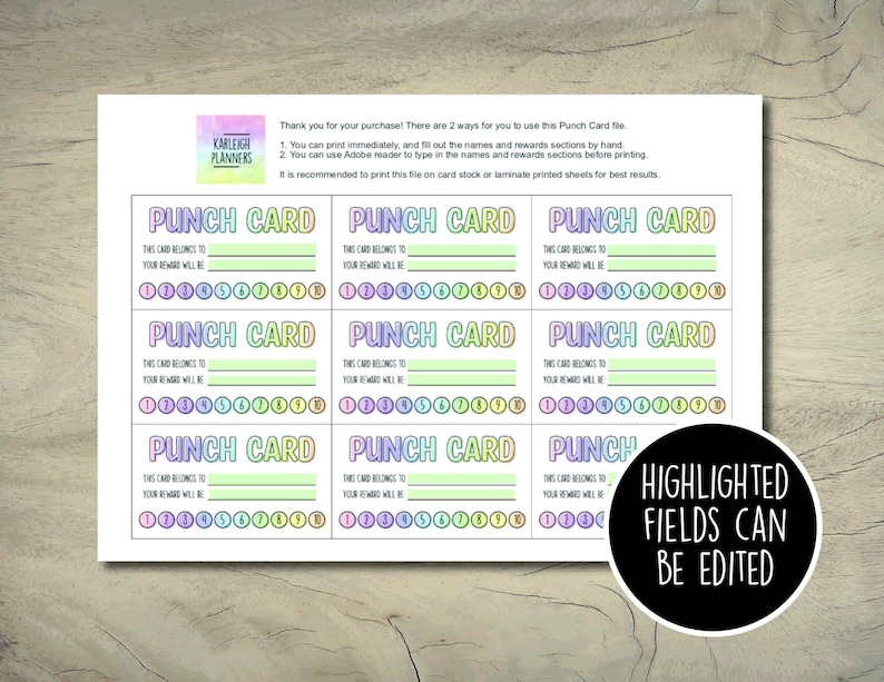 Printable Reward Punch Cards, DIY Reward Card, School Resources ...