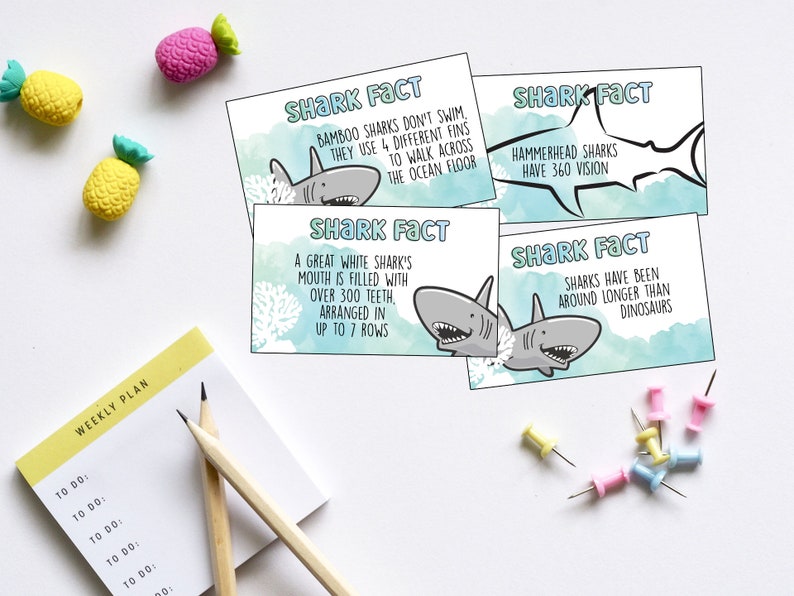 Printable Shark Fun Facts, Set of 30 Kids Lunchbox Notes, Educational ...
