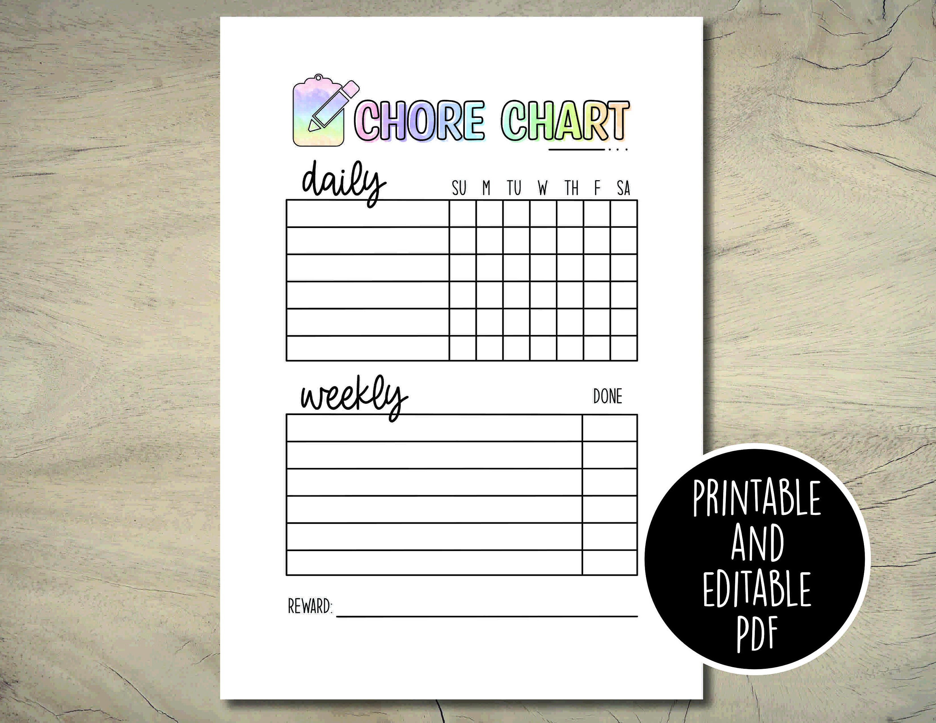 Chore Chart Checklist, Daily and Weekly Printable Chore List ...