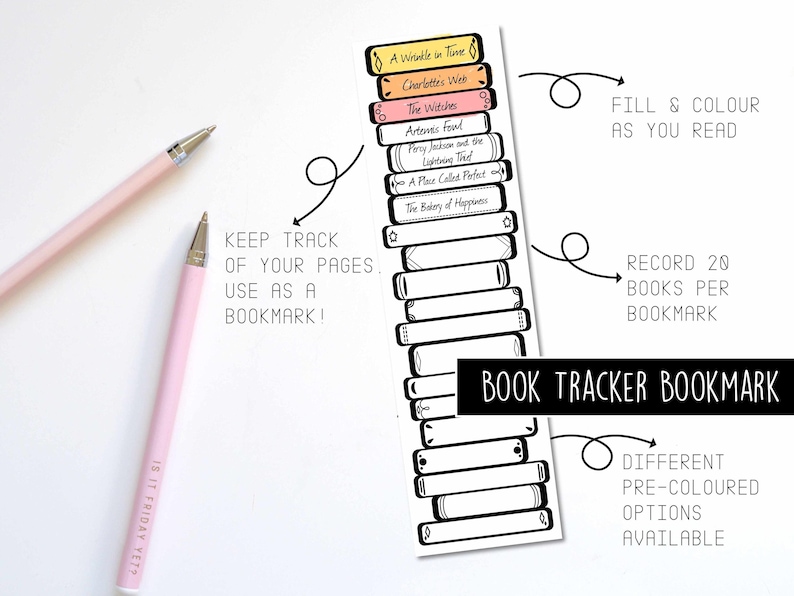 Reading Tracker Bookmark Printable, Reading Record, Book List Bookmark ...