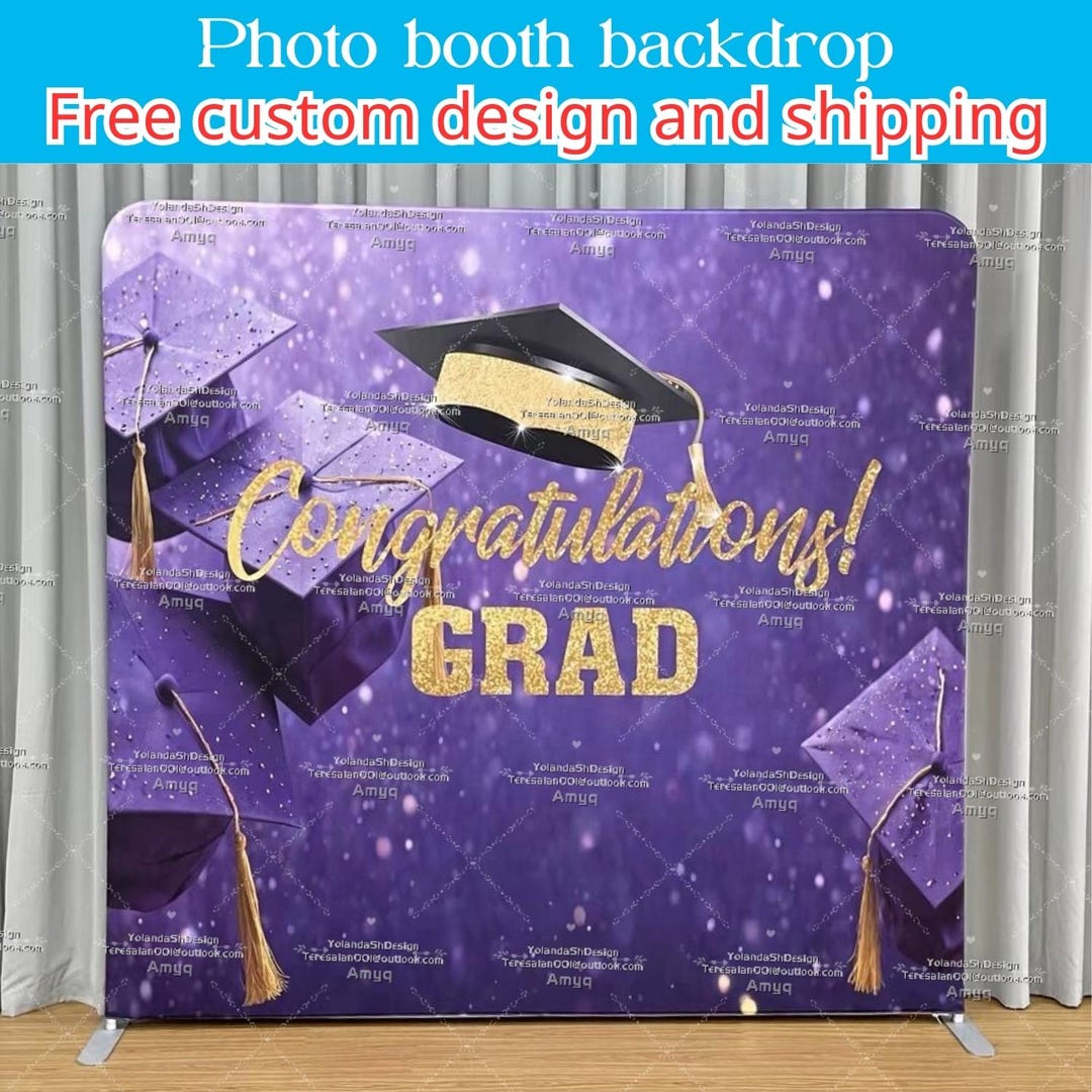 Purple Graduation Photobooth Backdrop Stand Floral Grad Congrat ...