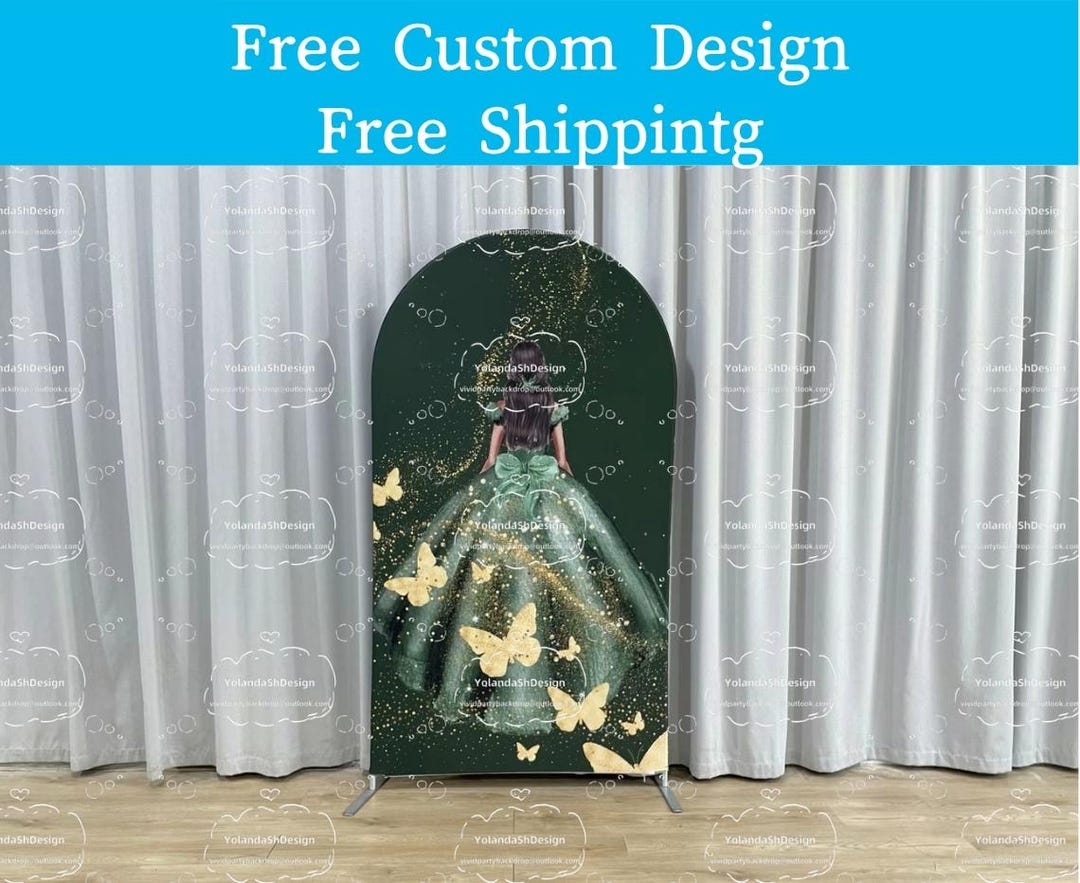 Quinceanera Arch Cover Backdrop Green Gold Sweet Girl Mis Quince Anos ...
