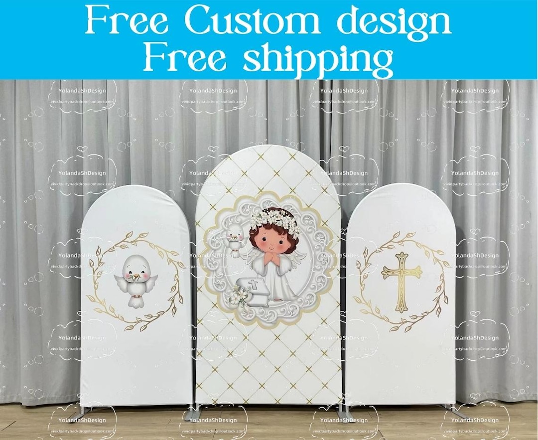 Mi Bautizo Gold Arch Stand Backdrop Girl Baptism Christening Chiara ...
