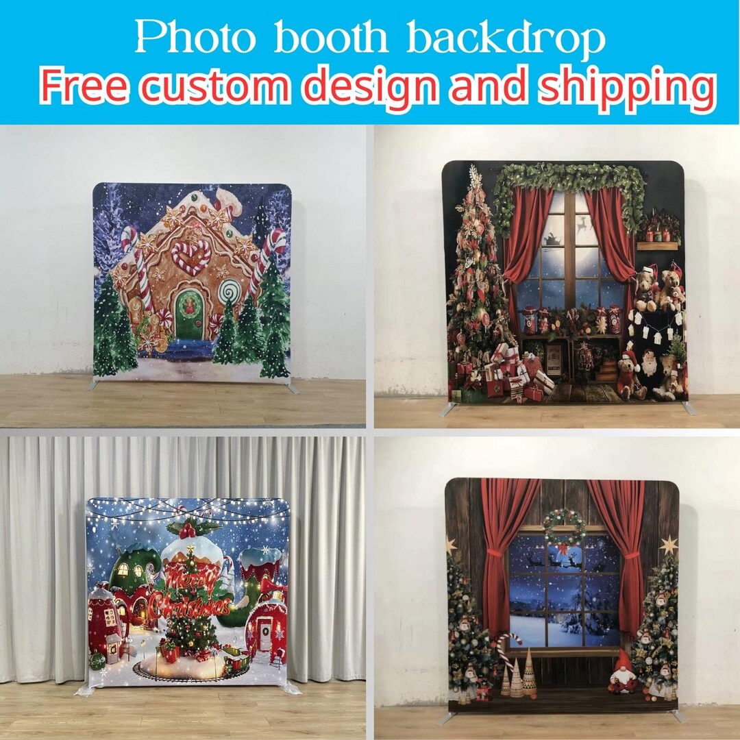 Christmas Fireplace Photo Booth Backdrop Xmas Tree Bells Pillowcase ...