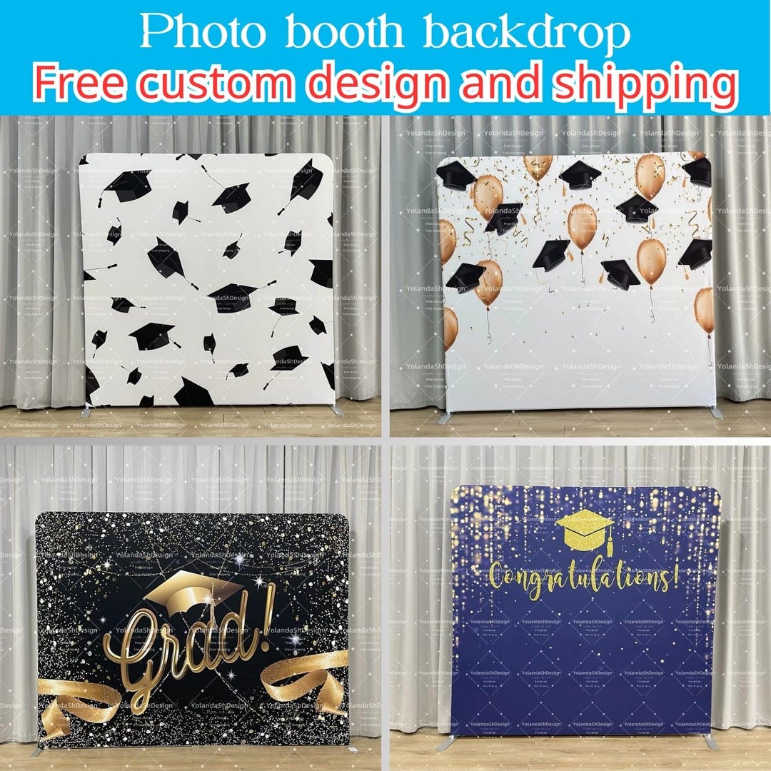 Graduation Photo Booth Backdrop Stand Glitter Hat Grad Congrat ...