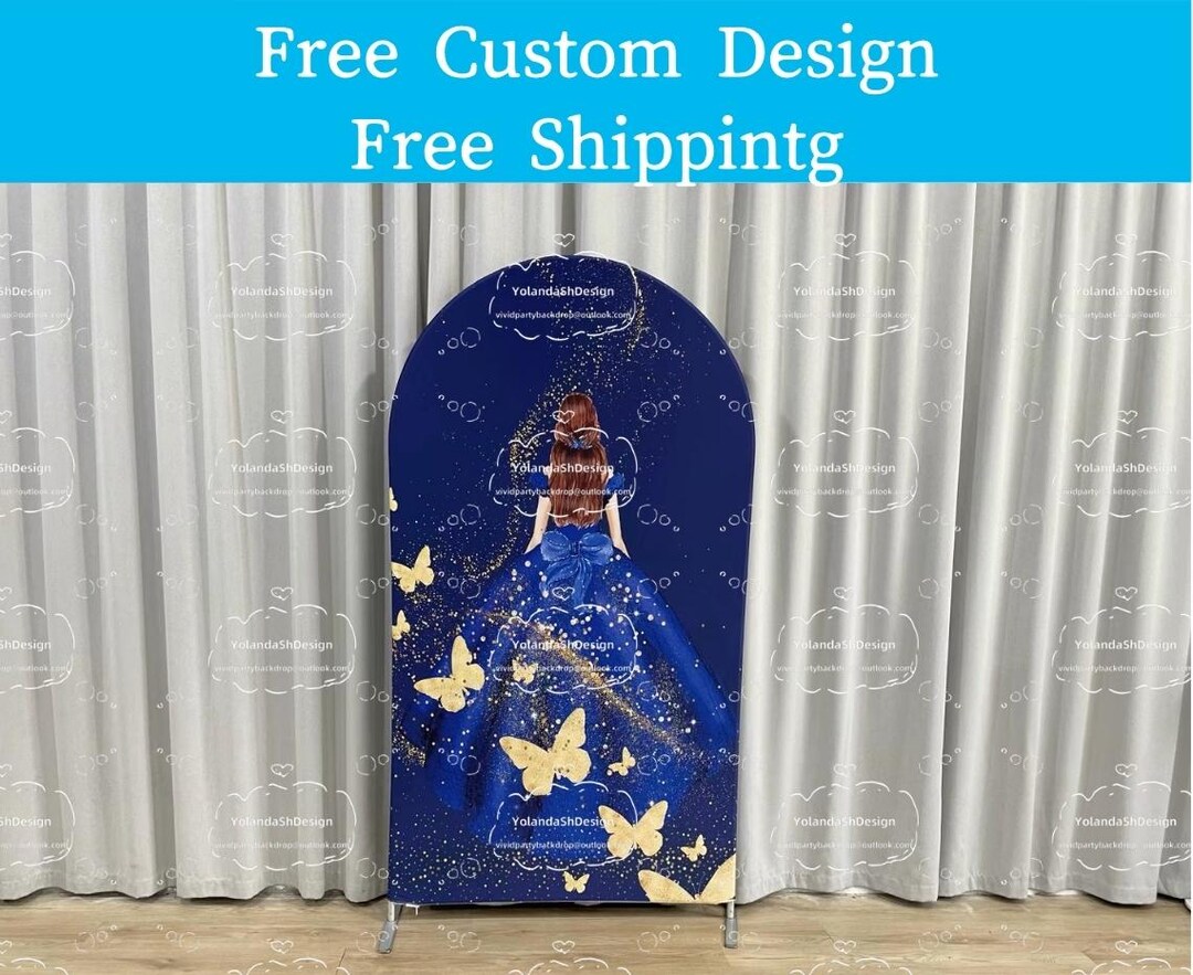 Quinceanera Arch Cover Backdrop Blue Gold Sweet Girl Mis Quince Anos ...