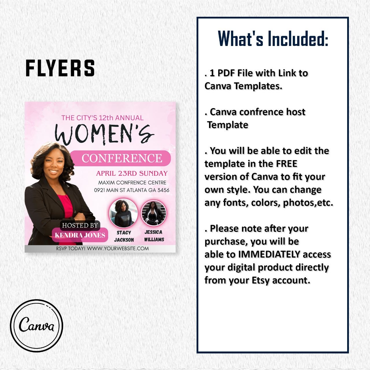 Women's Conference Flyer, Diy Editable Flyer in Canva, Womens Brunch ...