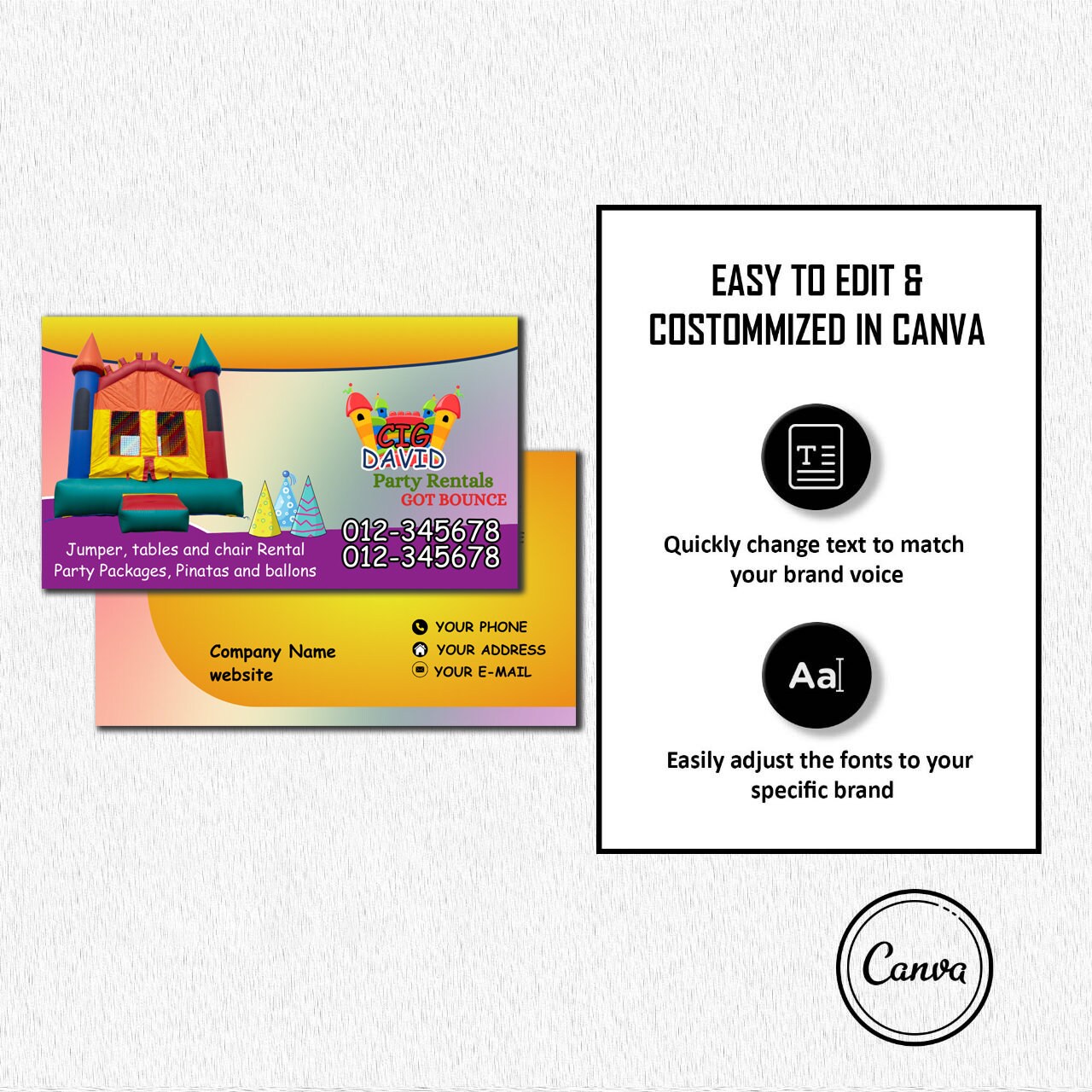Bounce House Business Card, Event Rental Business Card, Trampoline ...